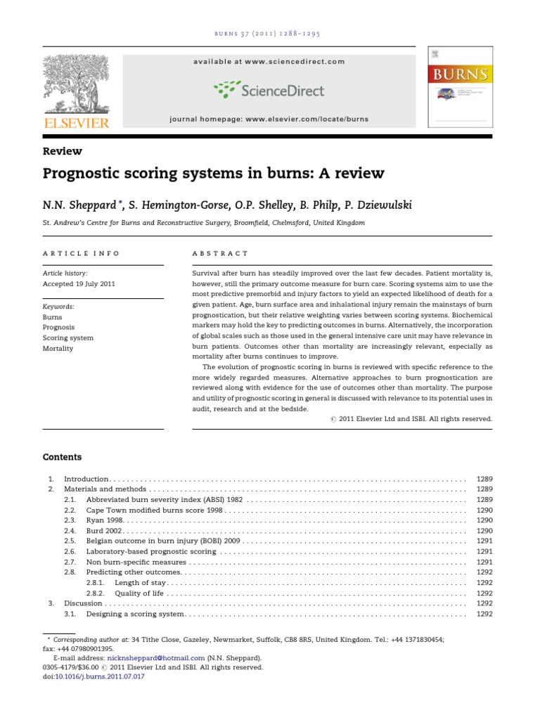 Prognostic Scoring Systems in Burns: A Review | PDF | Inflammation | Prediction