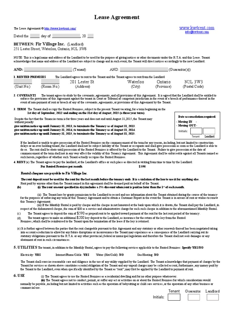 Lease Agreement: Fir Village Inc | PDF | Leasehold Estate | Landlord