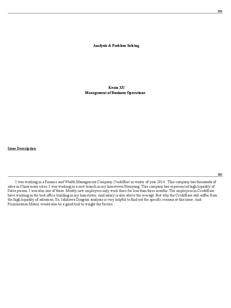 Analysis Problem Solving Issue Description Pdf Sales