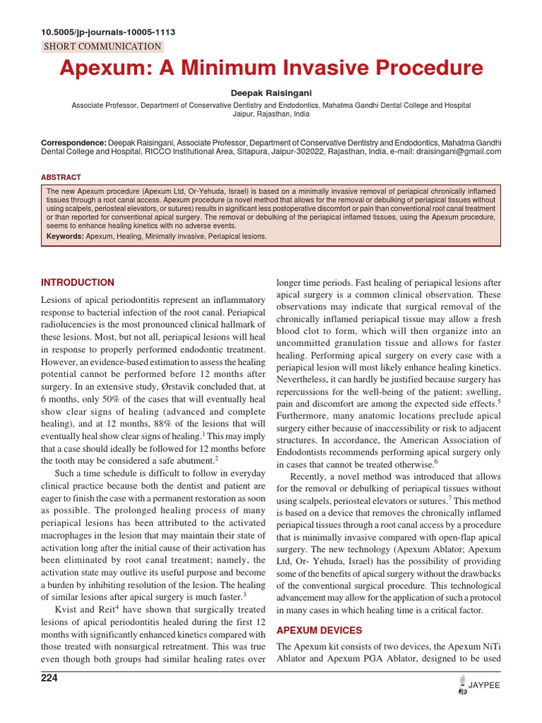 Apexum in Endodontics | PDF | Dental Implant | Surgery