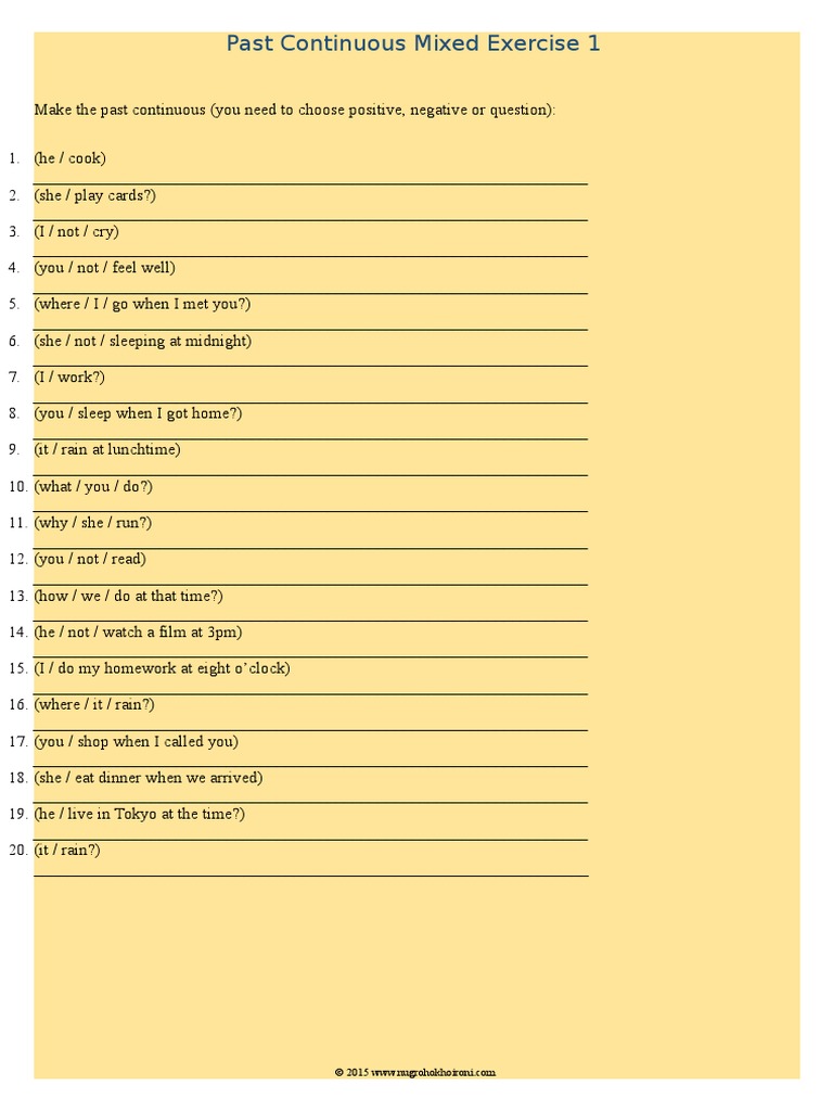 Past Continuous Mixed Exercise Worksheet | PDF | Self-Improvement ...