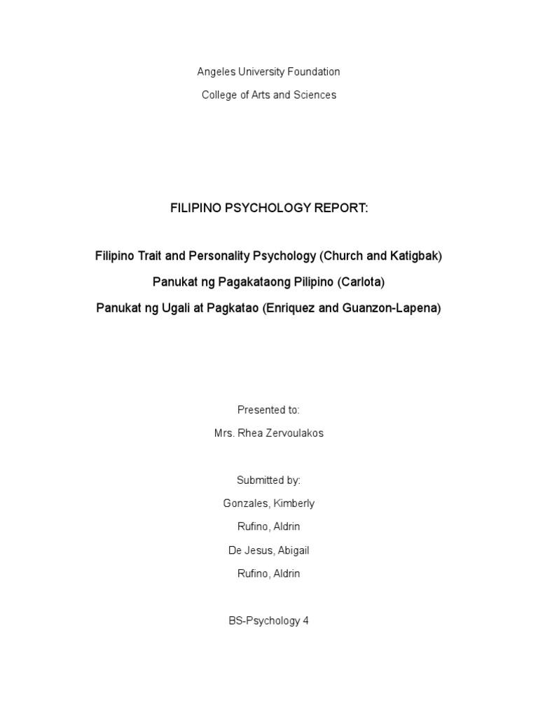 Filipino Trait and Personality Psychology Panukat NG Pagakataong ...