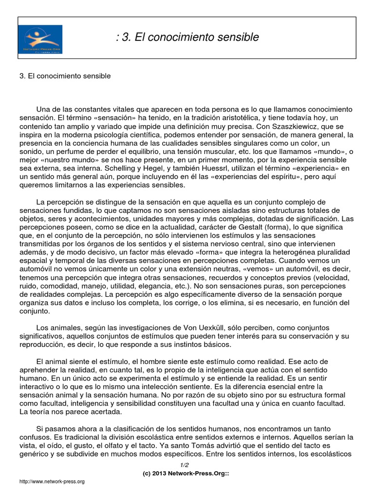 Conocimiento Sensible | PDF | Percepción | Conocimiento