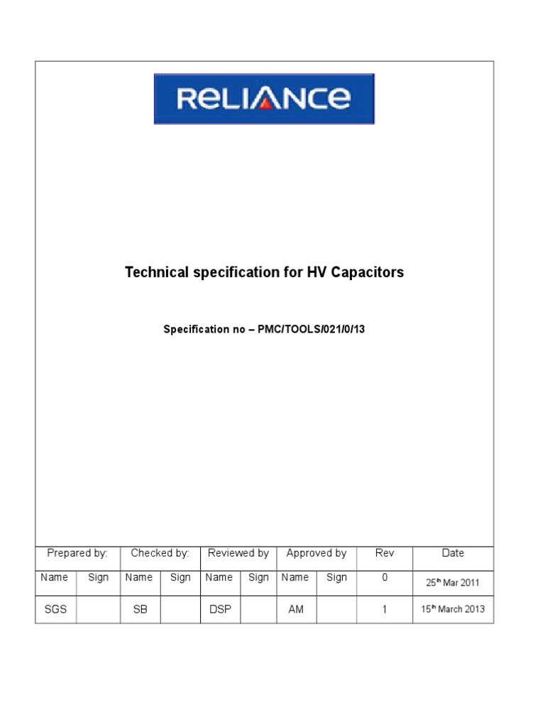 Specification For HV Capacitor | PDF | Home & Garden | Technology ...