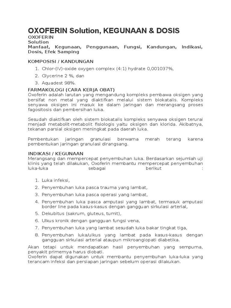 Manfaat dan Dosis Oxoferin untuk Luka | PDF