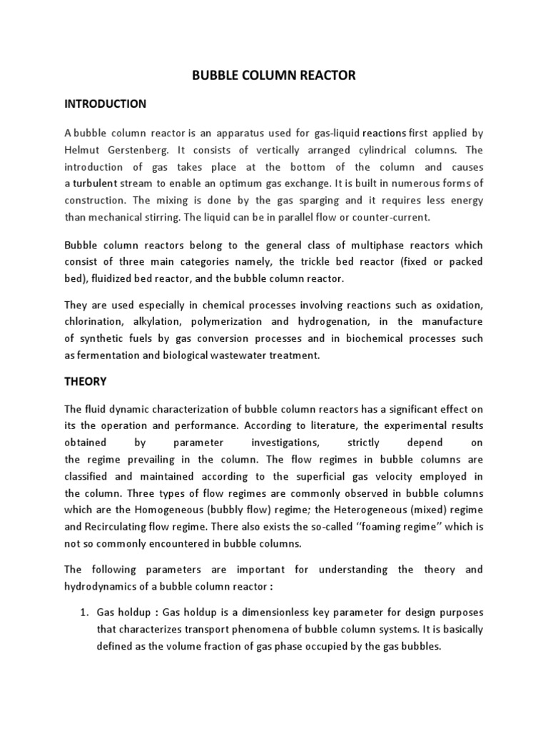Bubble Column Reactor | PDF | Chemical Reactor | Gases