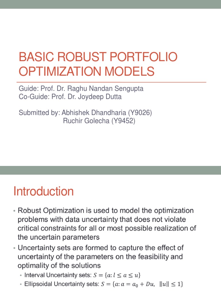 Portfolio Management Using Robust Optimization | PDF | Applied ...