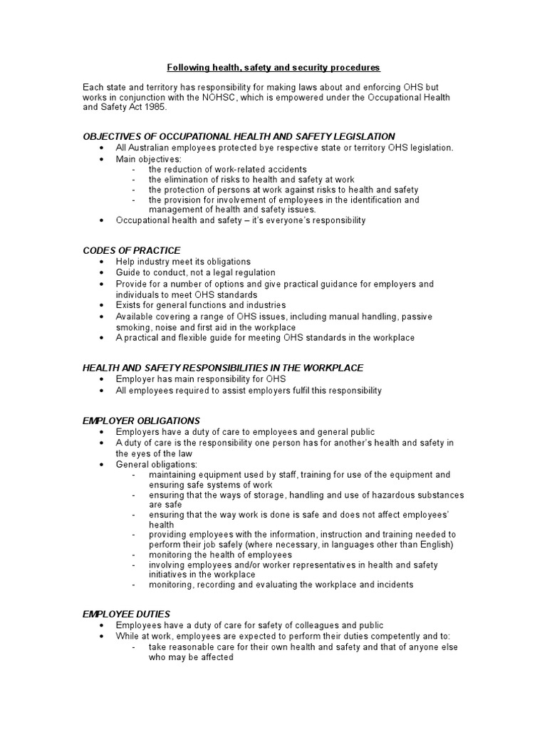 Following Health, Safety and Security Procedures | PDF | Occupational ...