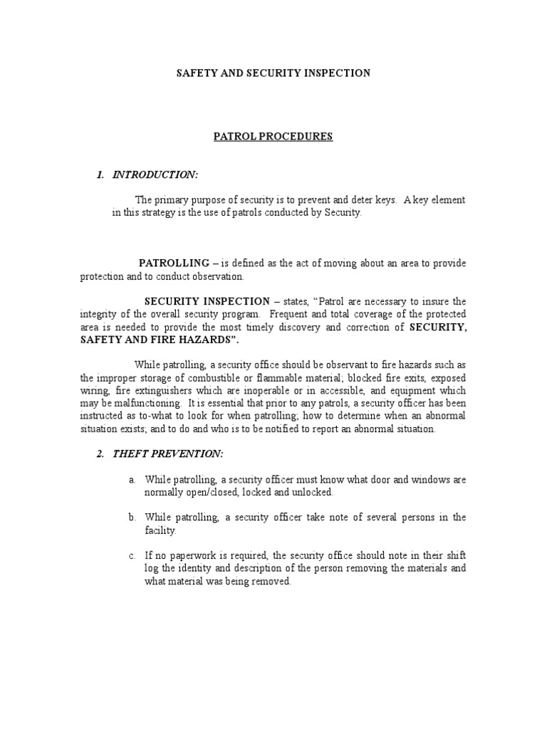 Safety and Security Inspection | PDF | Security Guard | Fire Safety