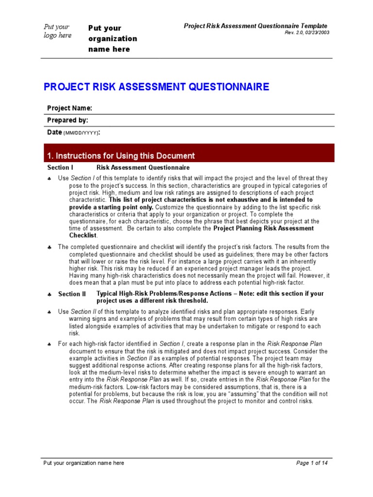 Risk Assessment Questionnaire Template | PDF | Business Process | Risk