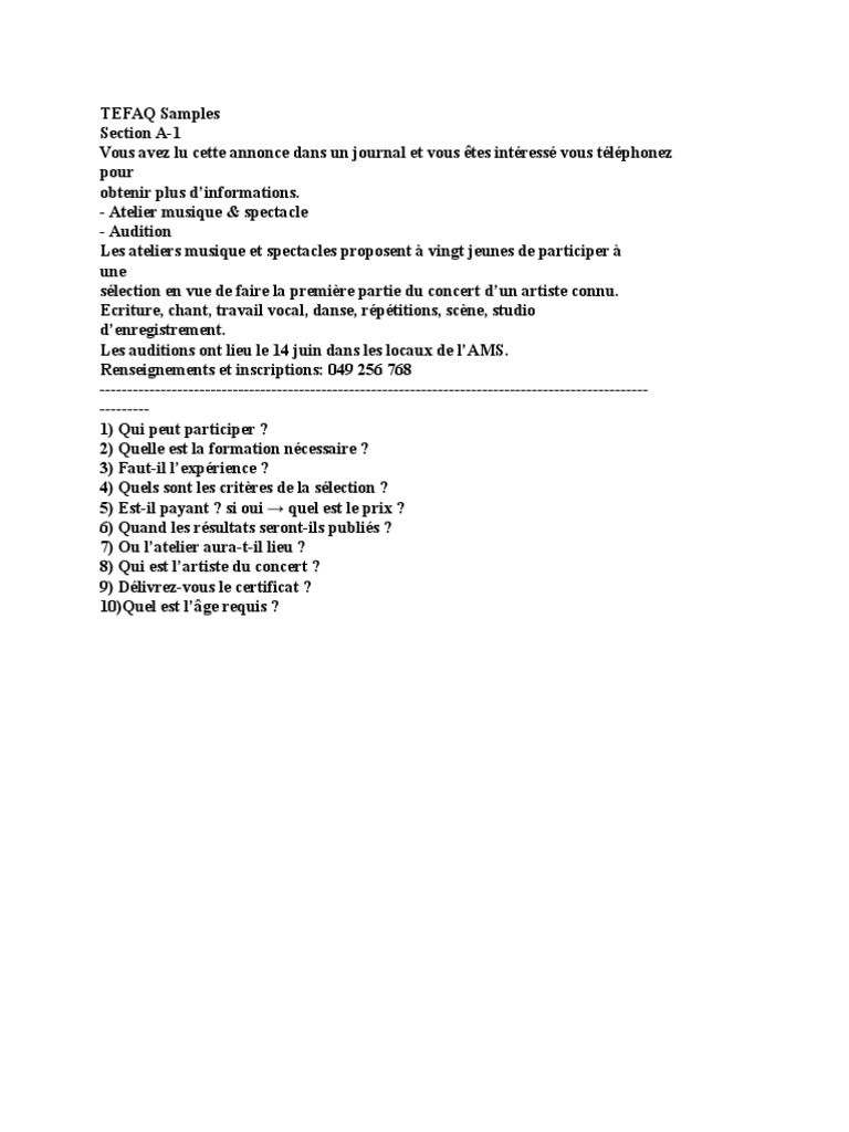 TEFAQ Samples | PDF | Art | Technologie et ingénierie