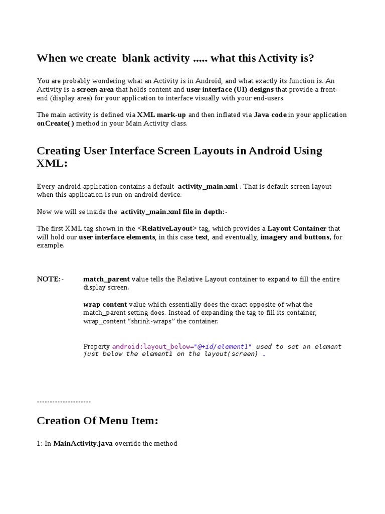 When We Create Blank Activity What This Activity Is Oncreate Method In Your Main 