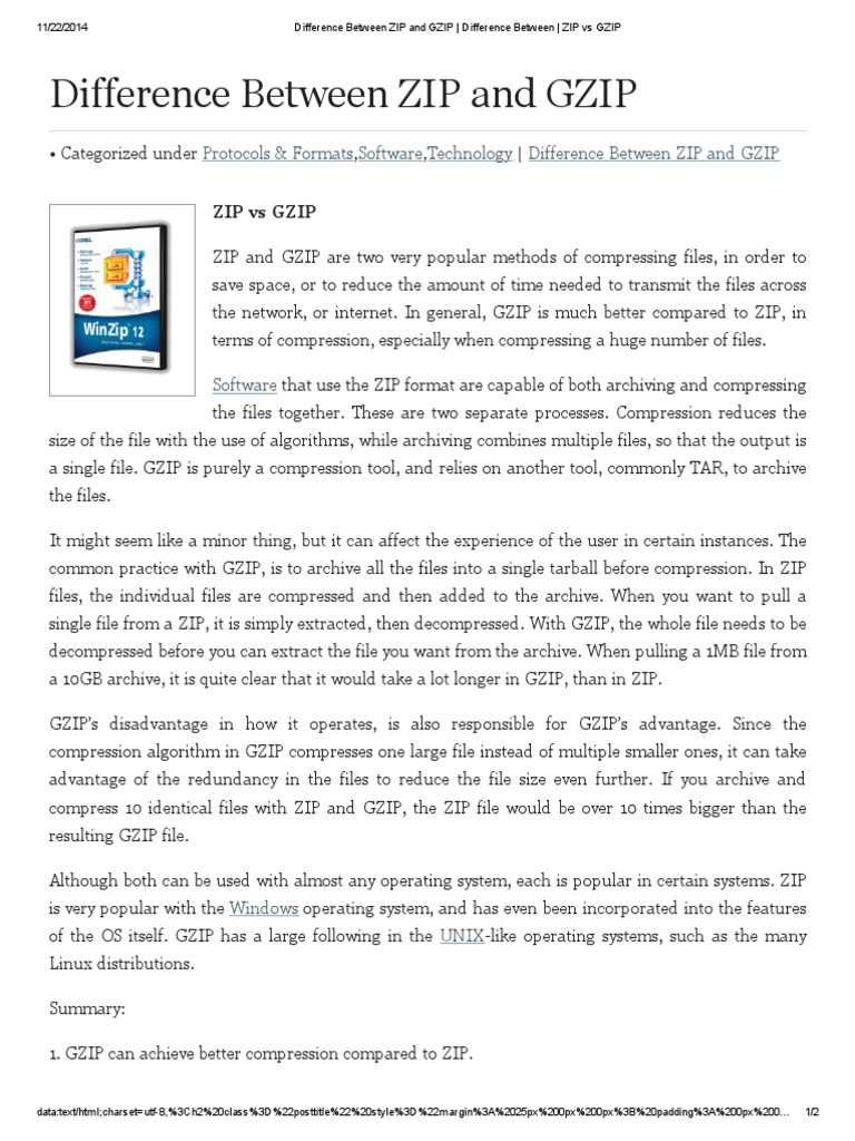 Difference Between ZIP and GZIP - Difference Between - ZIP Vs GZIP | PDF