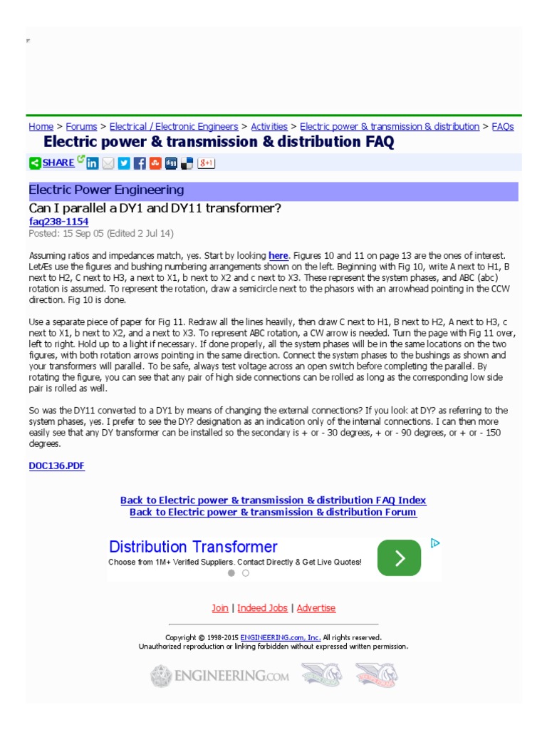 Can I Parallel A DY1 and DY11 Transformer - Electric Power ...