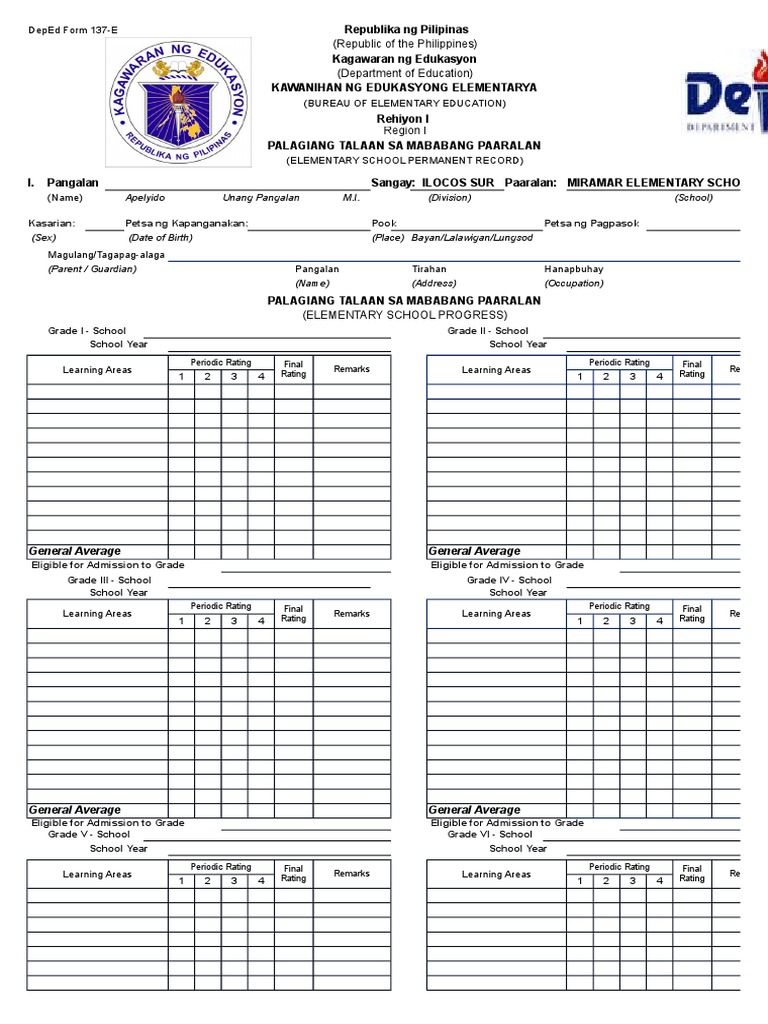 DepEd Form 137 E Blank Form 2 | PDF | Further Education