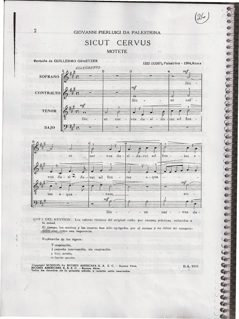 Sicut Cervus de Palestrina: Motete | PDF | Coro | Música vocal