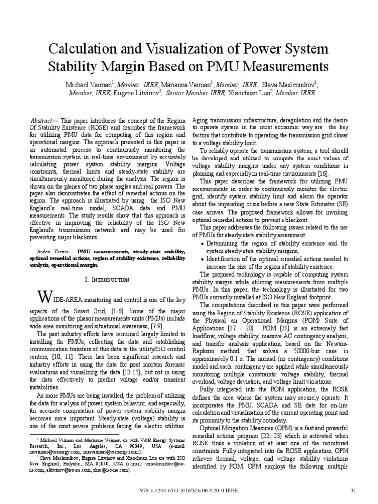 Paper - Calculating Power System Stability Margin Based On PMU Measurement PDF | PDF ...