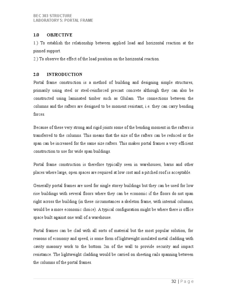 Lab Report (Portal Frame) | PDF | Framing (Construction ...