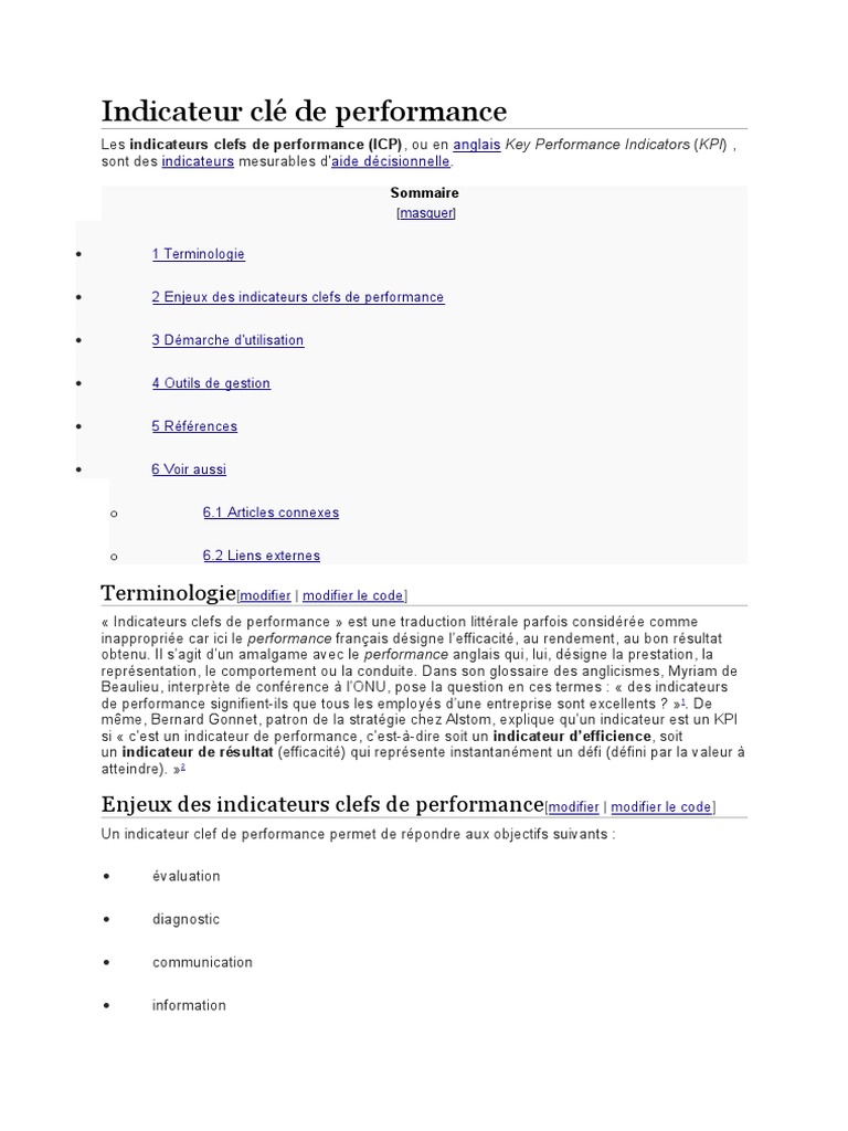 Indicateurs Clés de Performance (KPI) | PDF | Indicateur des ...