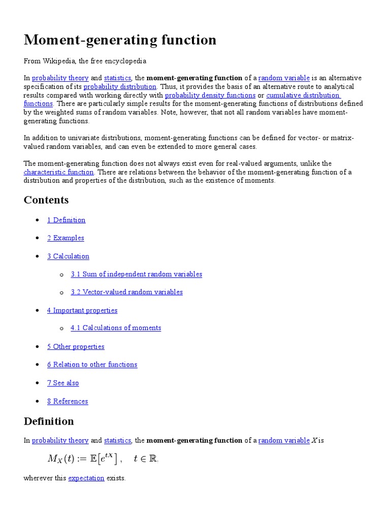 Moment-Generating Function | PDF | Random Variable | Measure Theory