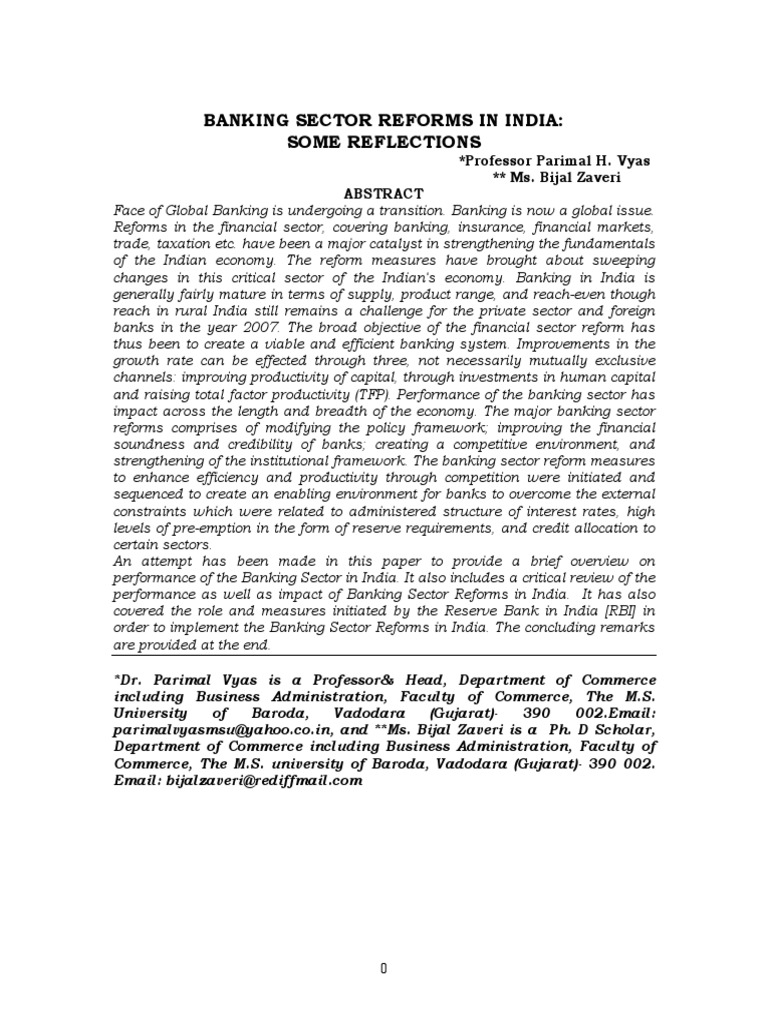 Banking Sector Reforms in India Some Reflections | PDF | Reserve Bank ...