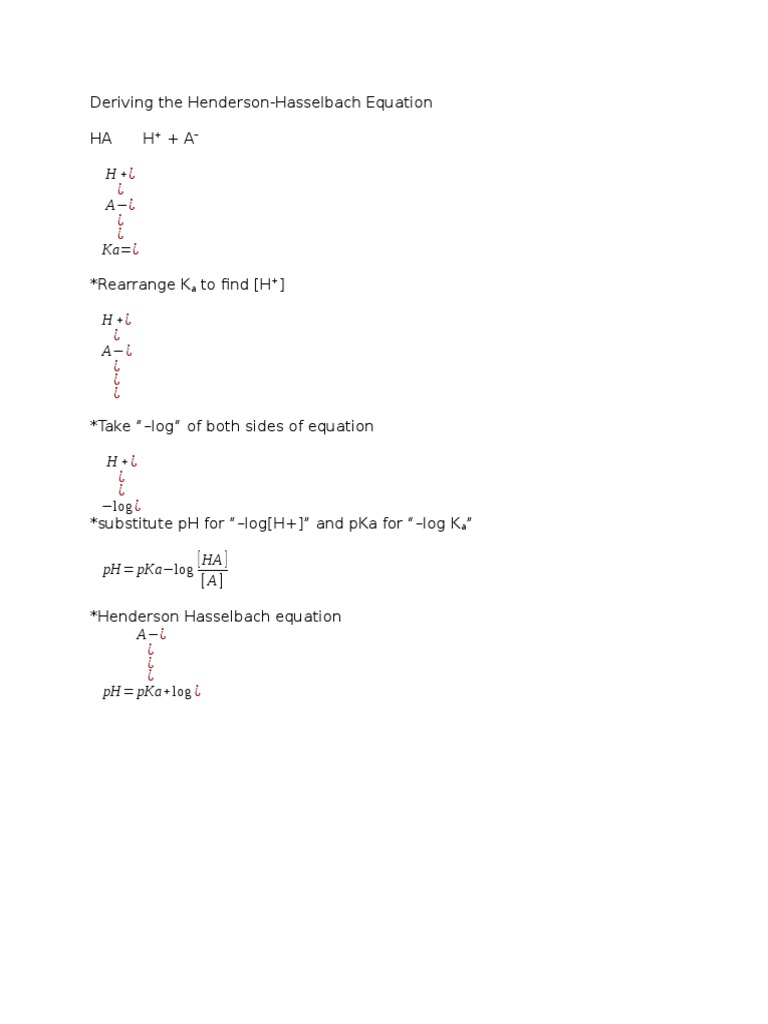 Henderson-Hasselbalch Equation Derivation | PDF