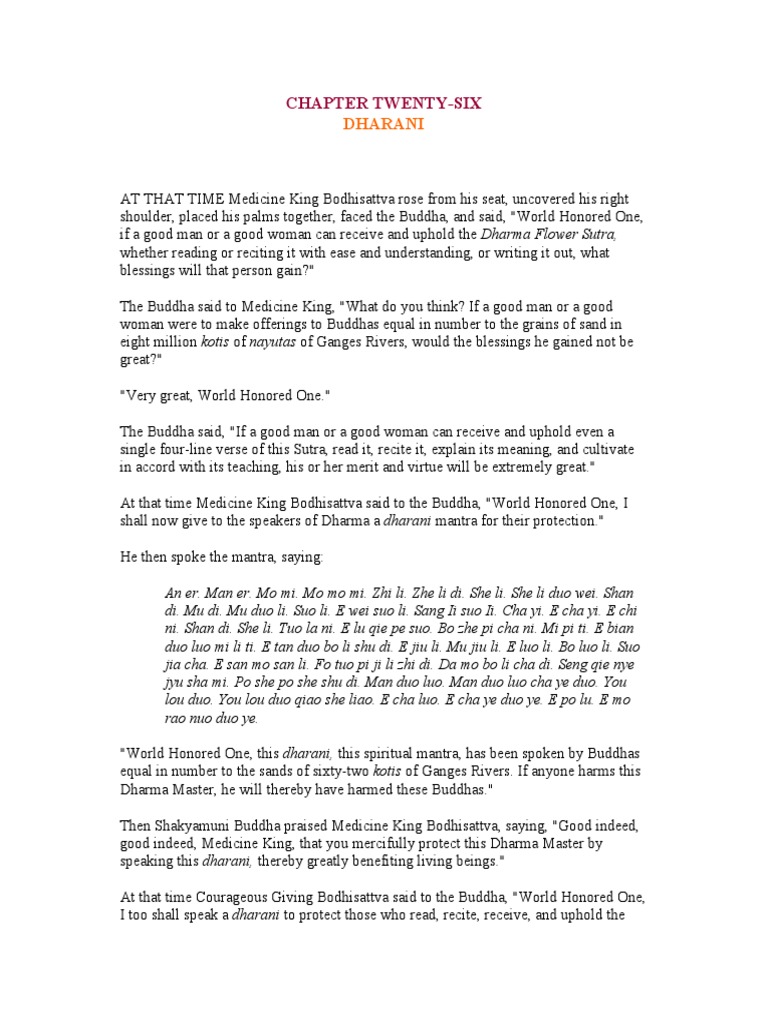 The Lotus Sutra Chapter 26 | PDF | Lotus Sutra | Mantra