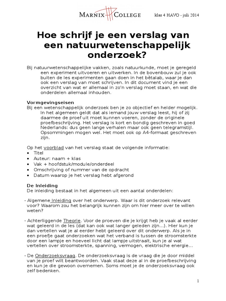 Natuurkunde Hoe Schrijf Je Een Verslag H4 | PDF