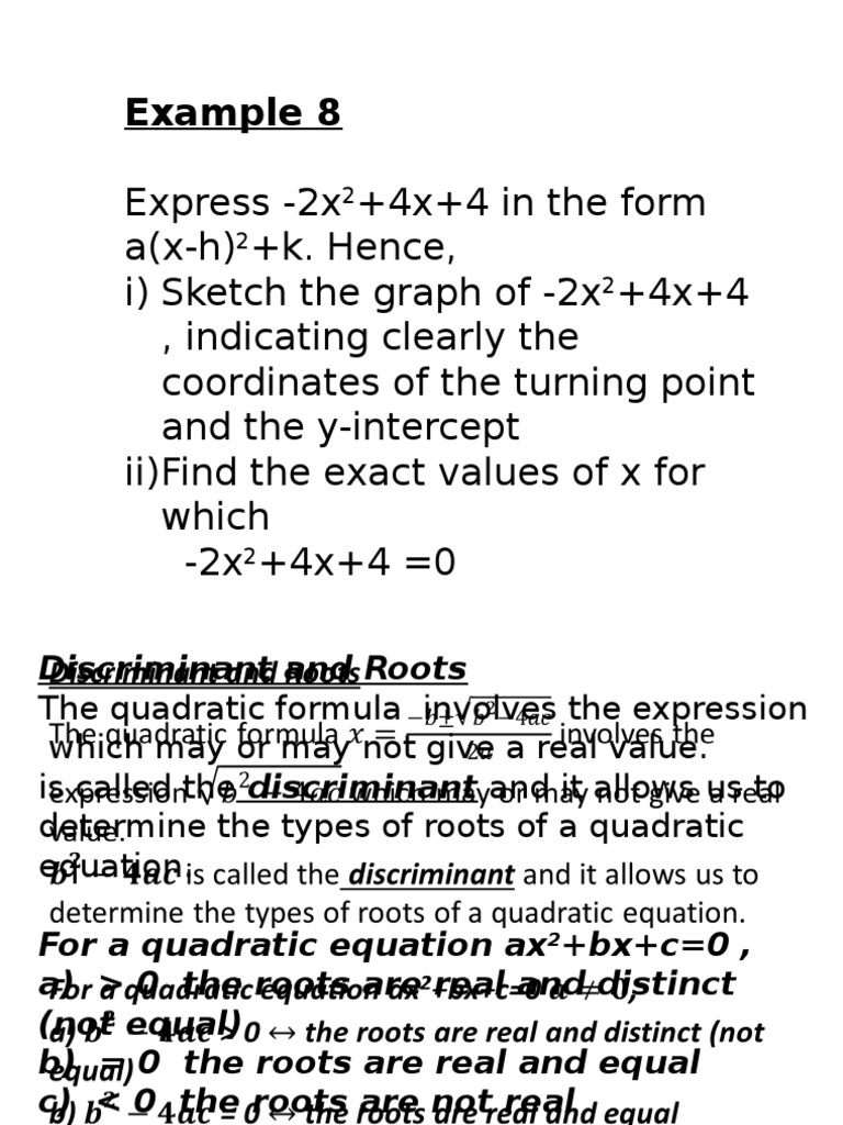 Topic 1 - Discriminants and Roots | PDF | Quadratic Equation | Logical ...