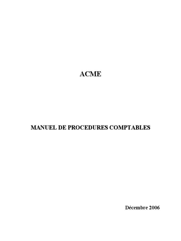 Manuel de Procédures Comptables ACME | PDF | Finance et gestion monétaire
