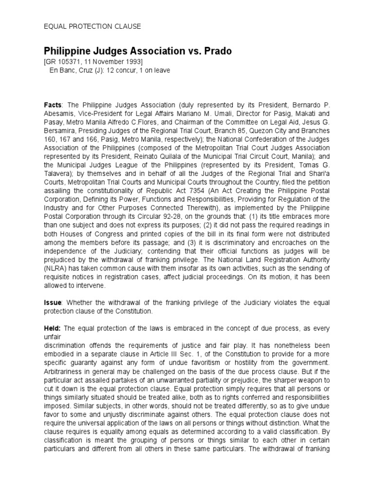 Equal Protection Clause in Philippine Law | PDF | Standing (Law ...
