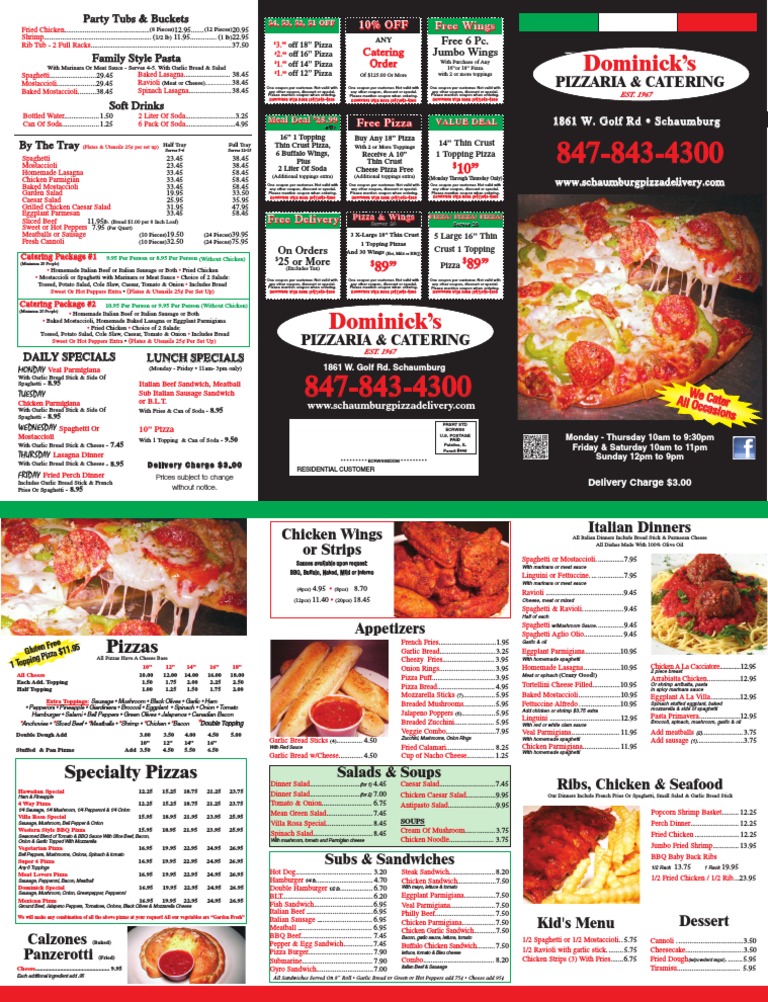 Dominicks Villa Rosa Pizzeria, Schaumburg, IL | PDF | Pizza | Hamburgers