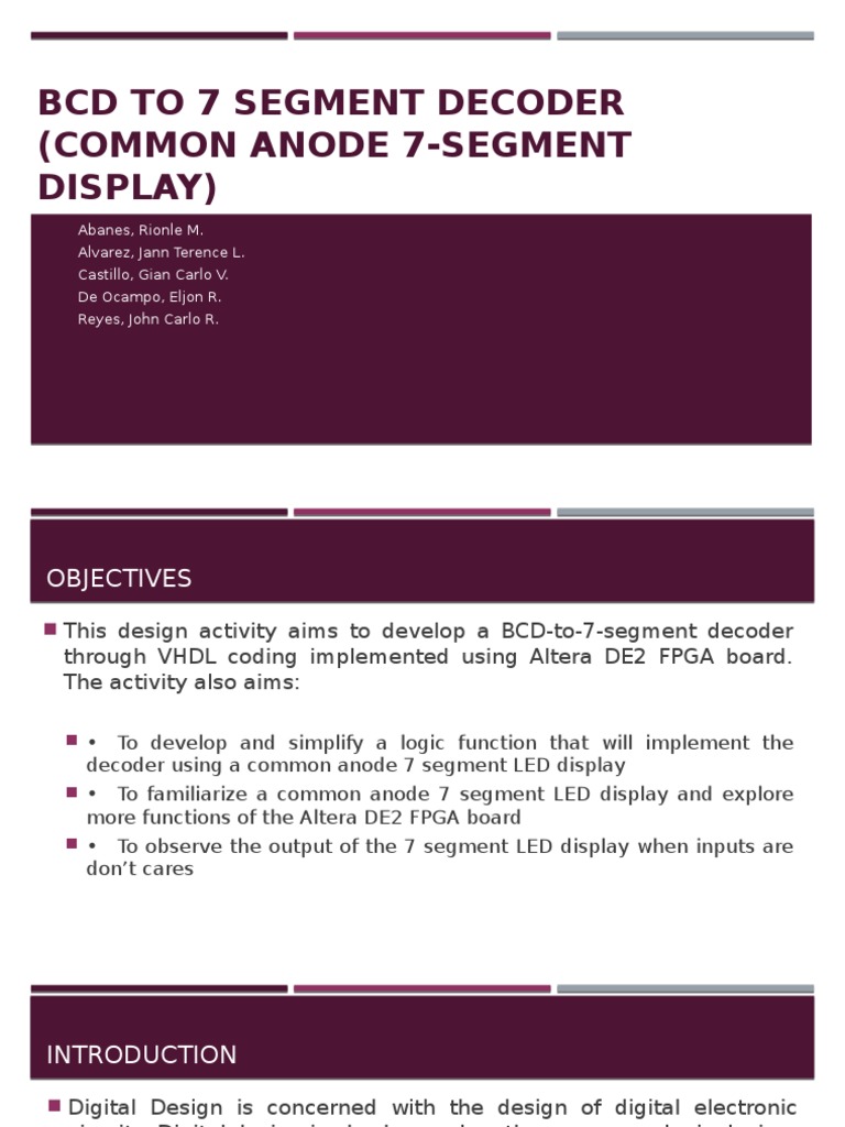 BCD To 7 Segment Decoder | PDF | Logic Synthesis | Field Programmable ...