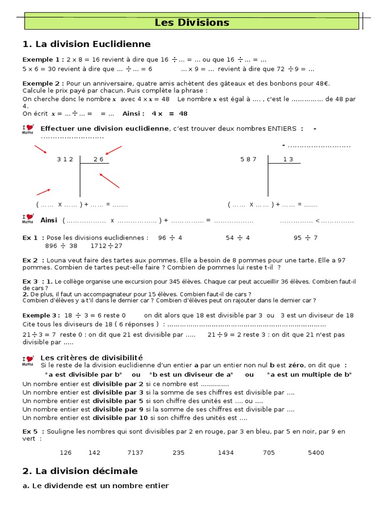 Exercices de Division pour 6ème | PDF | Nombre | Arithmétique