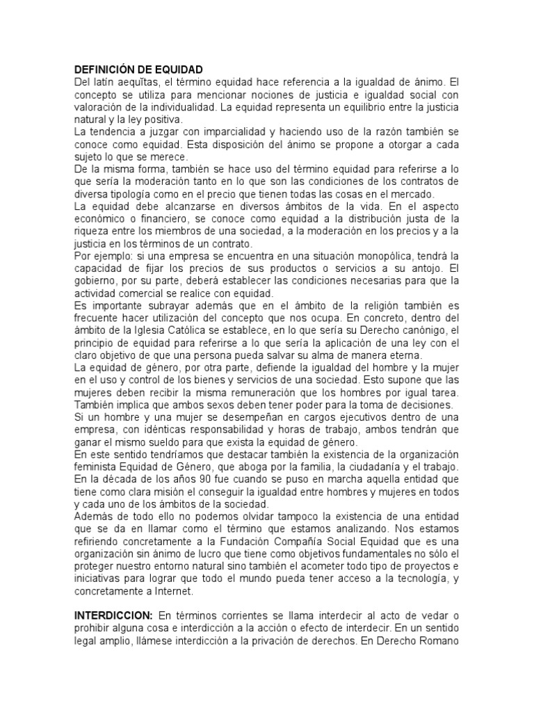 Definición y Concepto de Equidad | PDF | Igualdad de género | Estudios ...