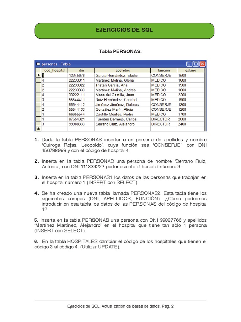 Ejercicios DML | PDF | Tabla (base de datos) | SQL