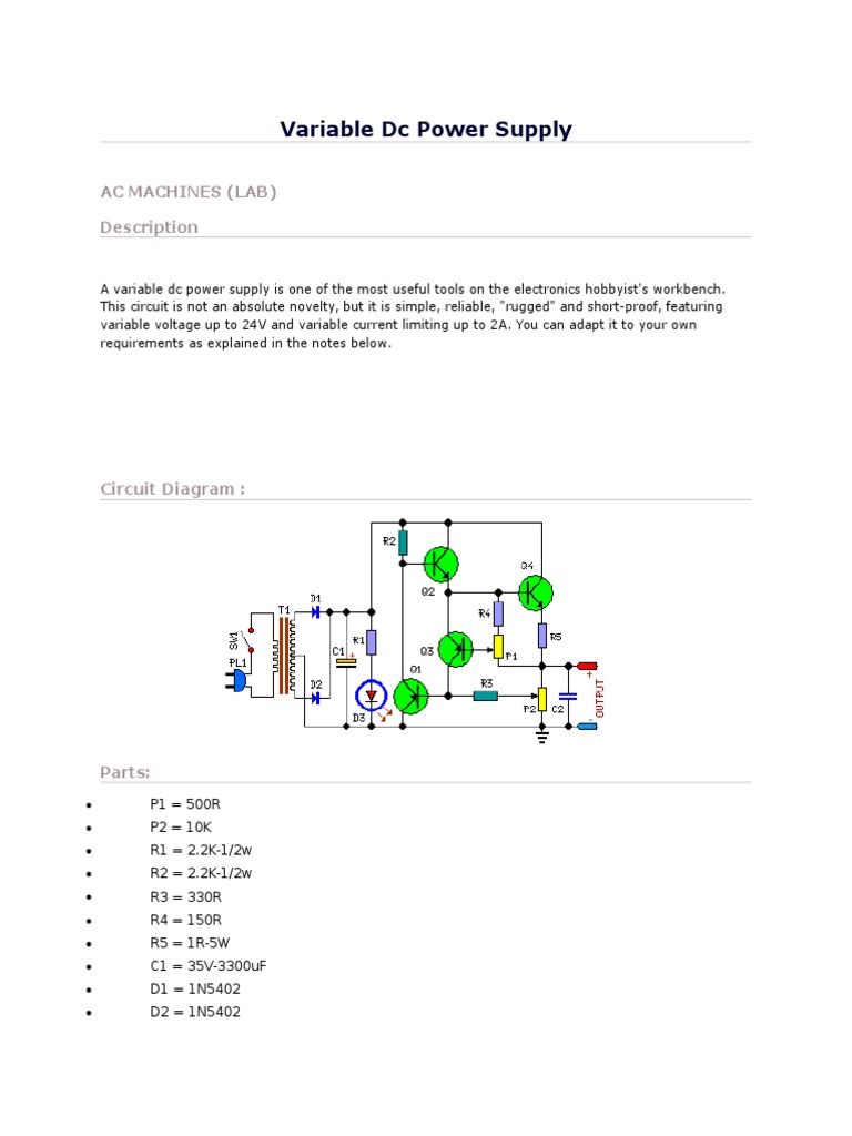 Variable DC Power Supply Guide | PDF | Resistor | Power Supply