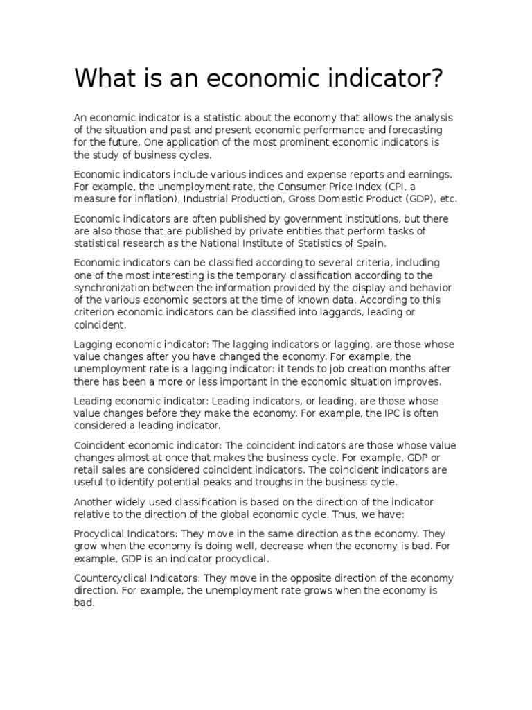 What Is An Economic Indicator | PDF | Economic Indicators | Procyclical ...