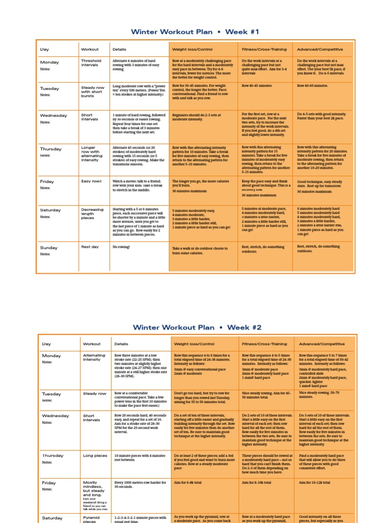Winter Workout Plan - Week #1: Day Monday | PDF | Rowing (Sport ...