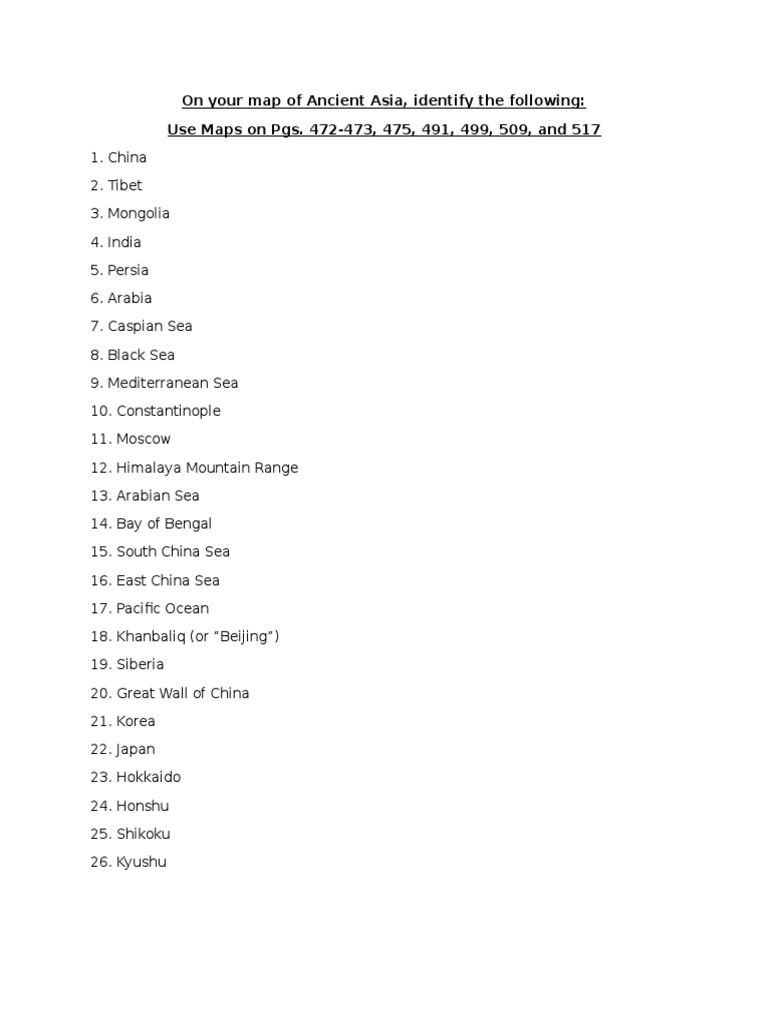On Your Map of Ancient Asia Identify... | PDF | Travel