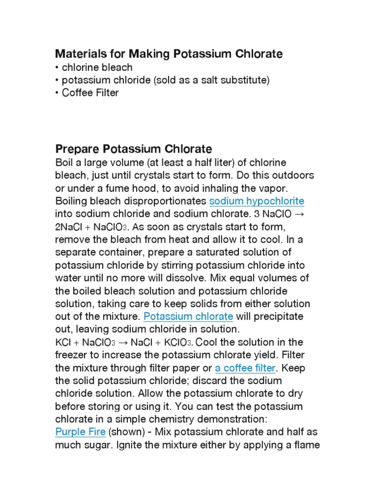 Making Potassium Chlorate at Home | PDF | Cooking, Food & Wine