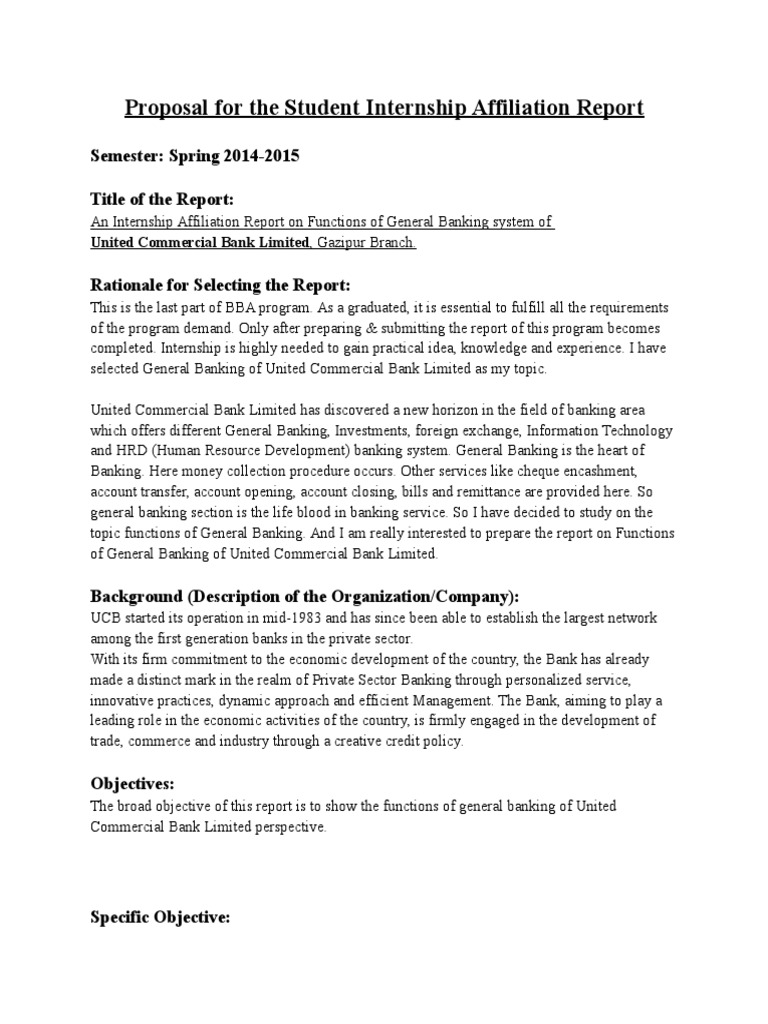 Proposal For The Student Internship Affiliation Report | PDF ...