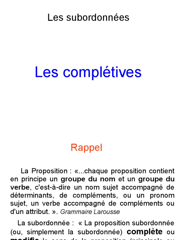 Les Subordonnées Complétives en Français | PDF | Clause | Sujet (Grammaire)