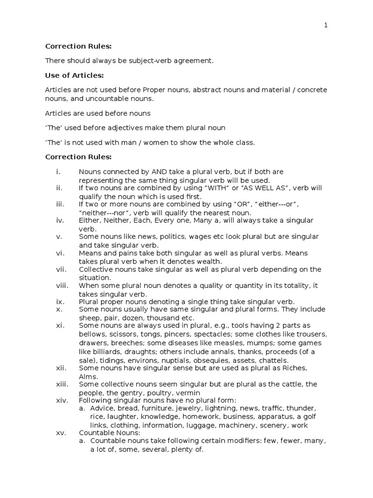 English Grammar Correction Rules | PDF | Plural | Grammatical Number