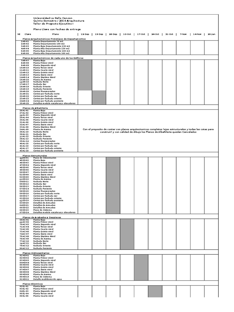 Proyecto Ejecutivo Planos Lista | PDF | Derecho inmobiliario | Ingeniería de Edificación