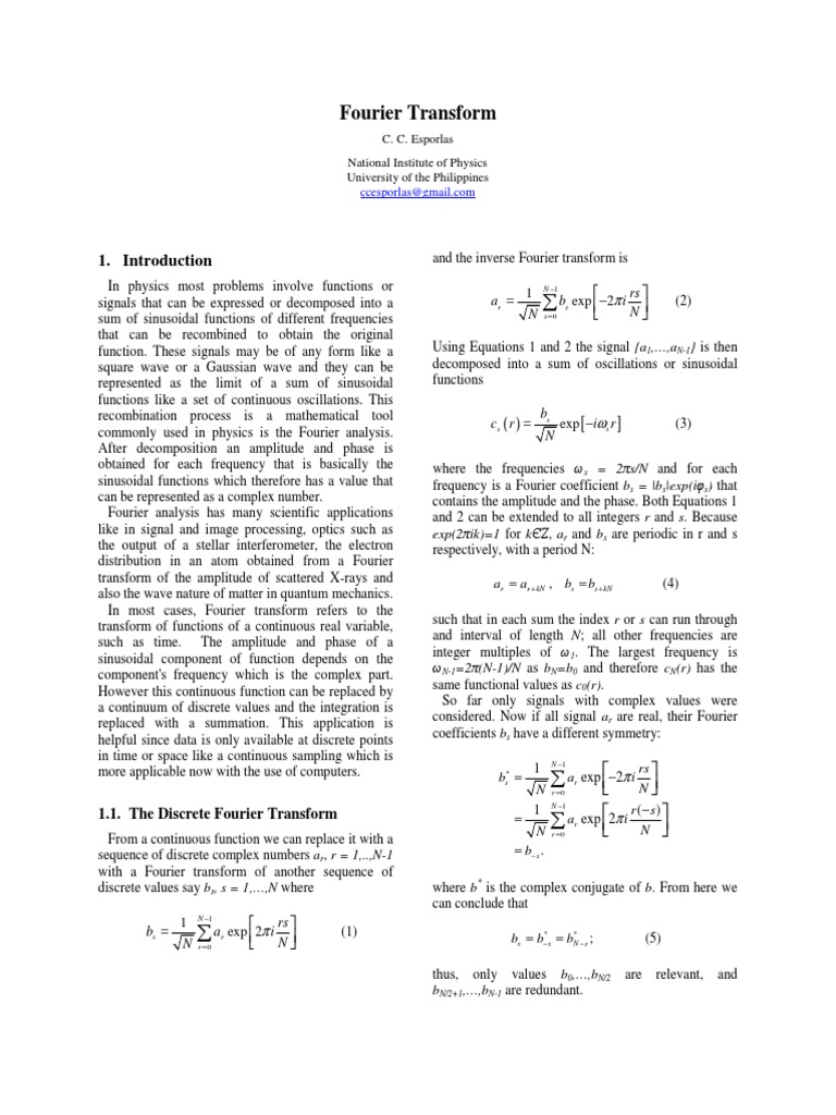 Fourier Transform: Rs A B I N N | PDF | Fourier Transform | Fourier ...