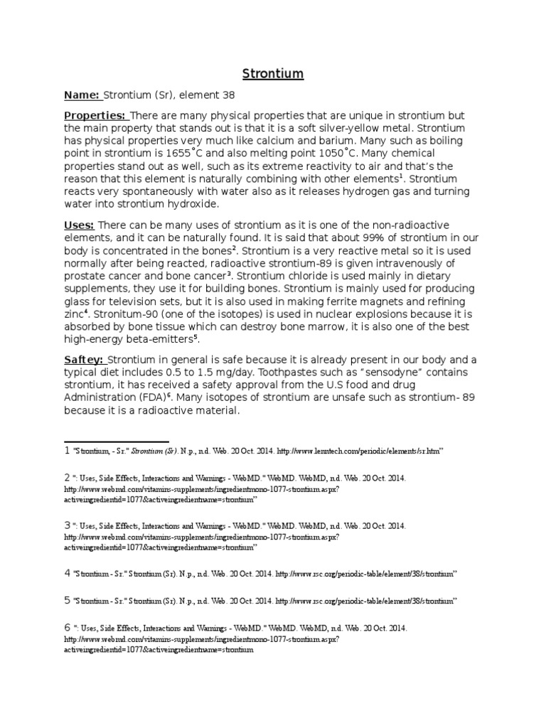 Strontium: Name: Strontium (SR), Element 38 Properties | PDF ...