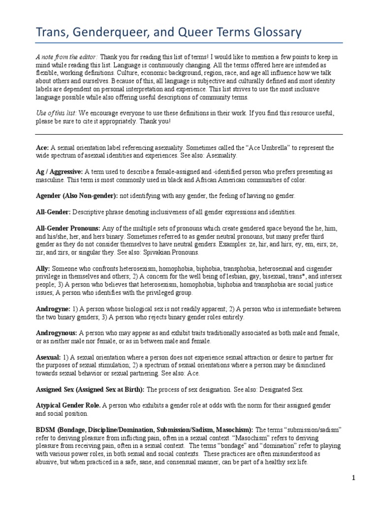 Trans Genderqueer and Queer Terms Glossary | PDF | Transgender ...