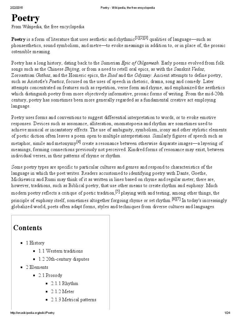Poetry: From Wikipedia, The Free Encyclopedia | PDF | Metre (Poetry ...