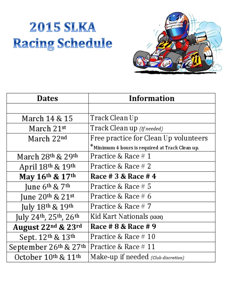 2024 Racing Schedule and Cleanup Dates | PDF | Sports & Recreation